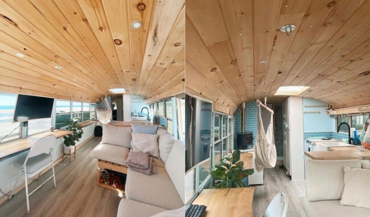 This 40ft School Bus is Permanent Off-Grid Home to a Couple
