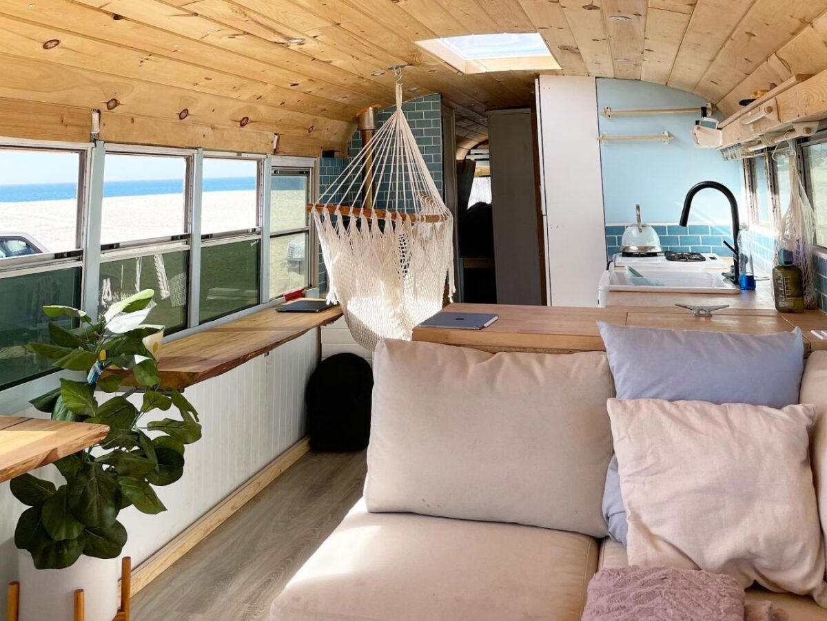 This 40ft School Bus is Permanent Off-Grid Home to a Couple