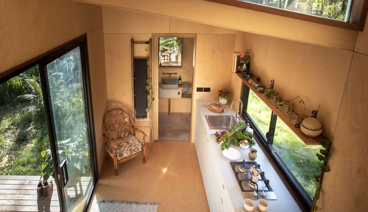 Ningaloo Loft Tiny House has Sunken Lounge and Earthy Palette