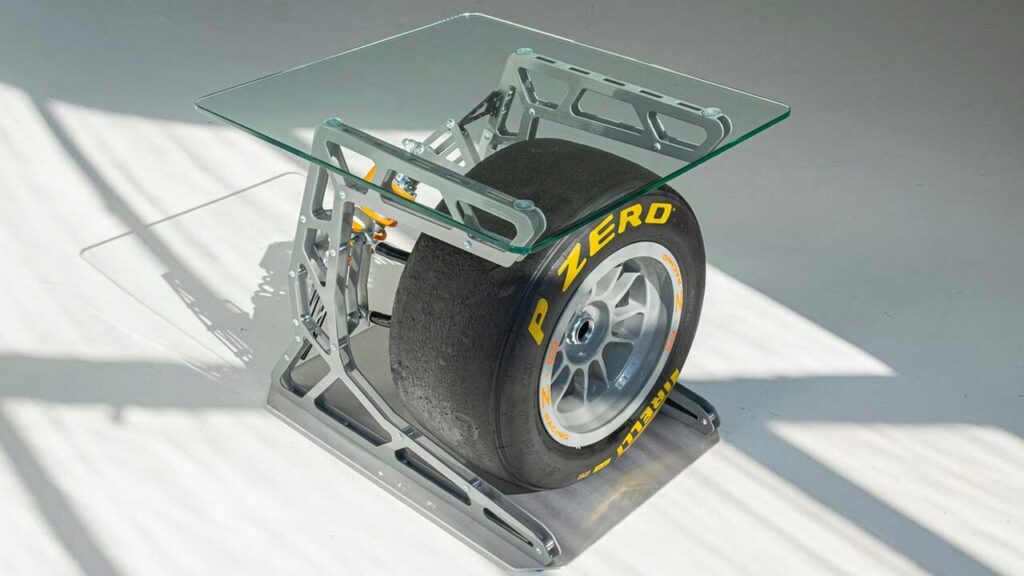 Formula One Car Wheel Turned into a Coffee Table