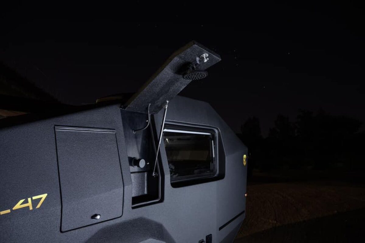 G-47 Camper Trailer has Rainfall Shower and Hatchback Kitchen