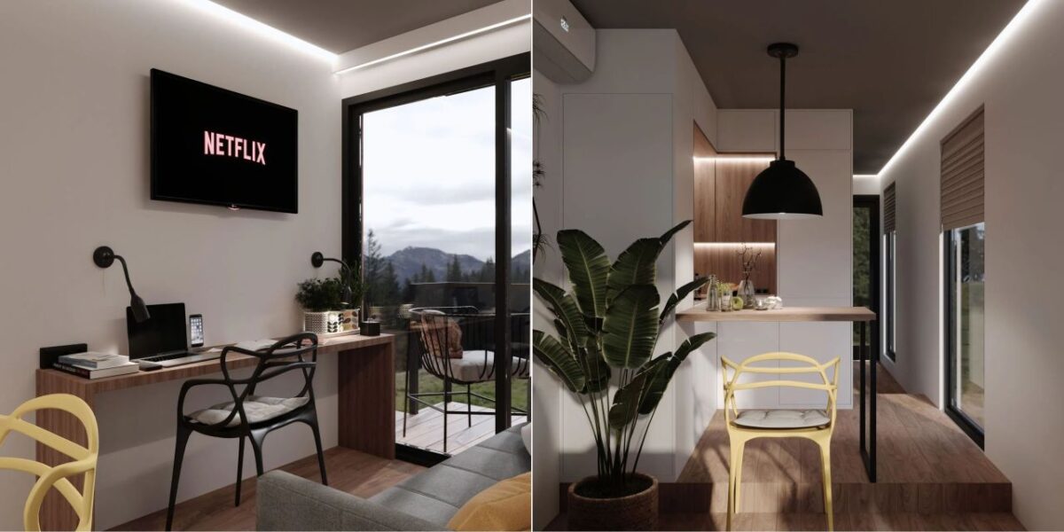 Model D Tiny House has Covered Patio, Floor-to-Ceiling Glazing