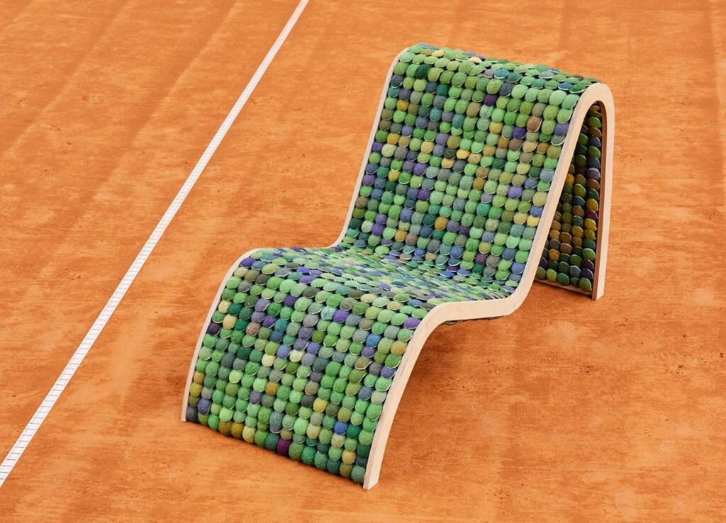 Bounce Chair is Made of 515 Upcycled Tennis Balls and no Glue