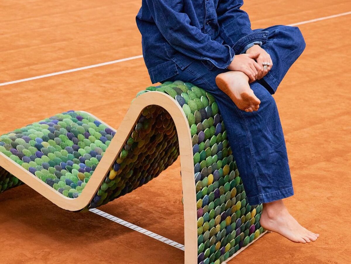 Bounce Chair is Made of 515 Upcycled Tennis Balls and no Glue