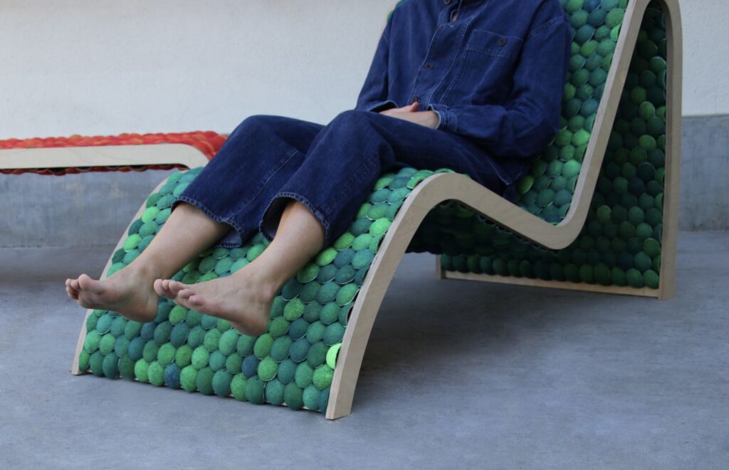 Bounce Chair is Made of 515 Upcycled Tennis Balls and no Glue
