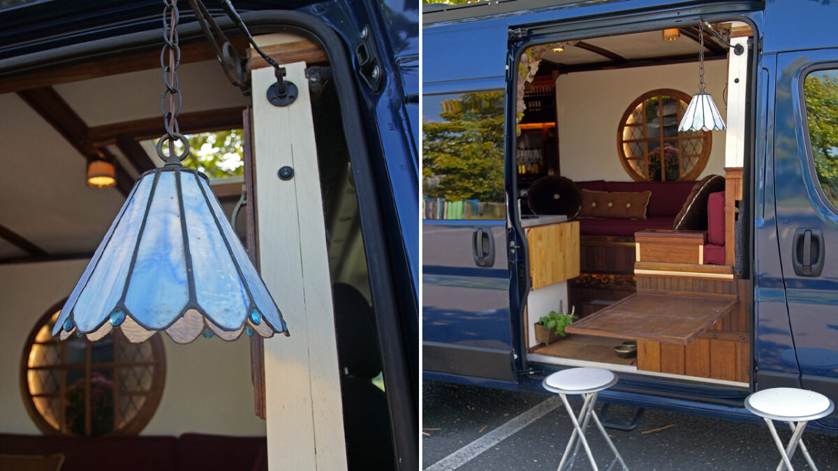 Hobbit Camper Van has Murphy bed and Medieval Shower