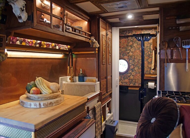 Hobbit Camper Van has Murphy bed and Medieval Shower