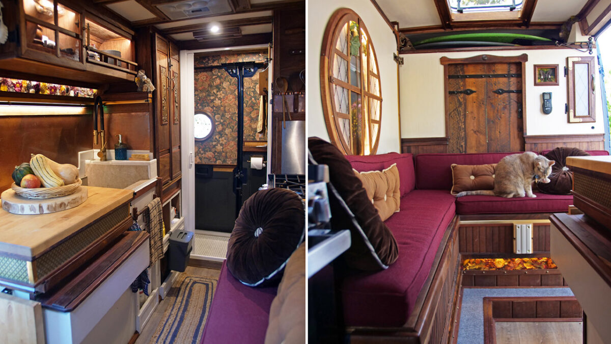 Hobbit Camper Van has Murphy bed and Medieval Shower