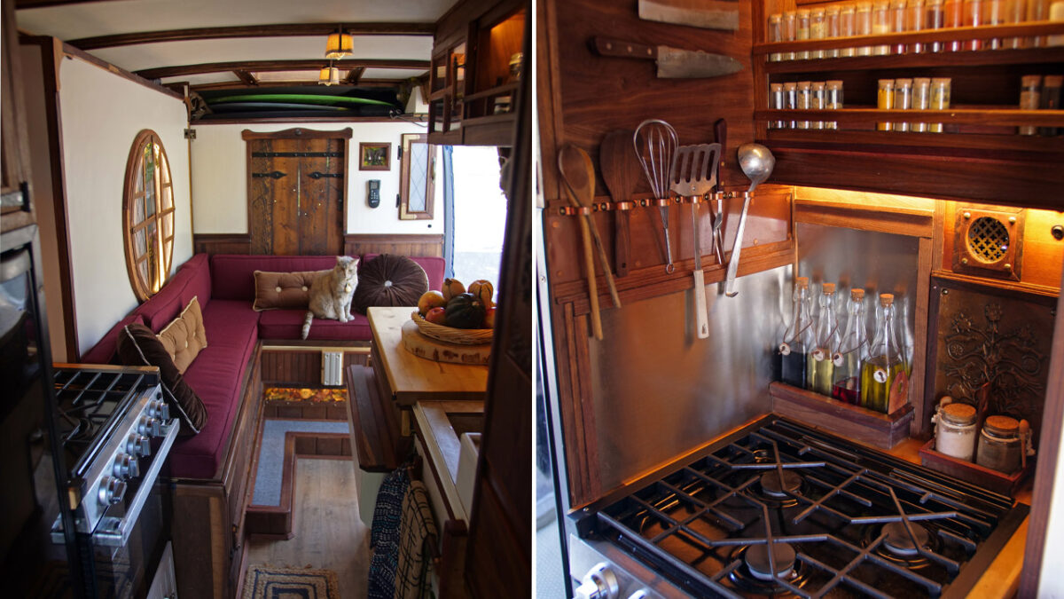 Hobbit Camper Van has Murphy bed and Medieval Shower