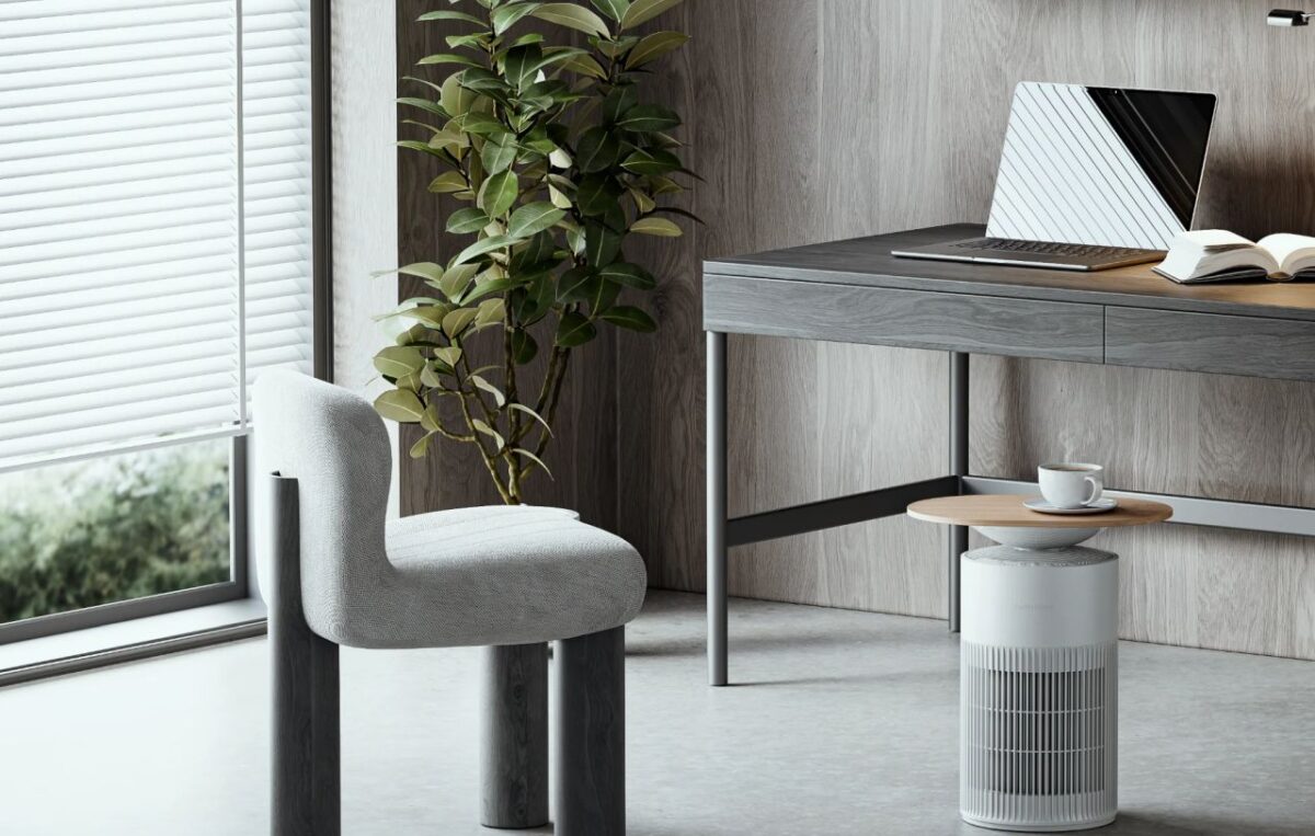 SwitchBot Air Purifier Table Wirelessly Charges Gadget