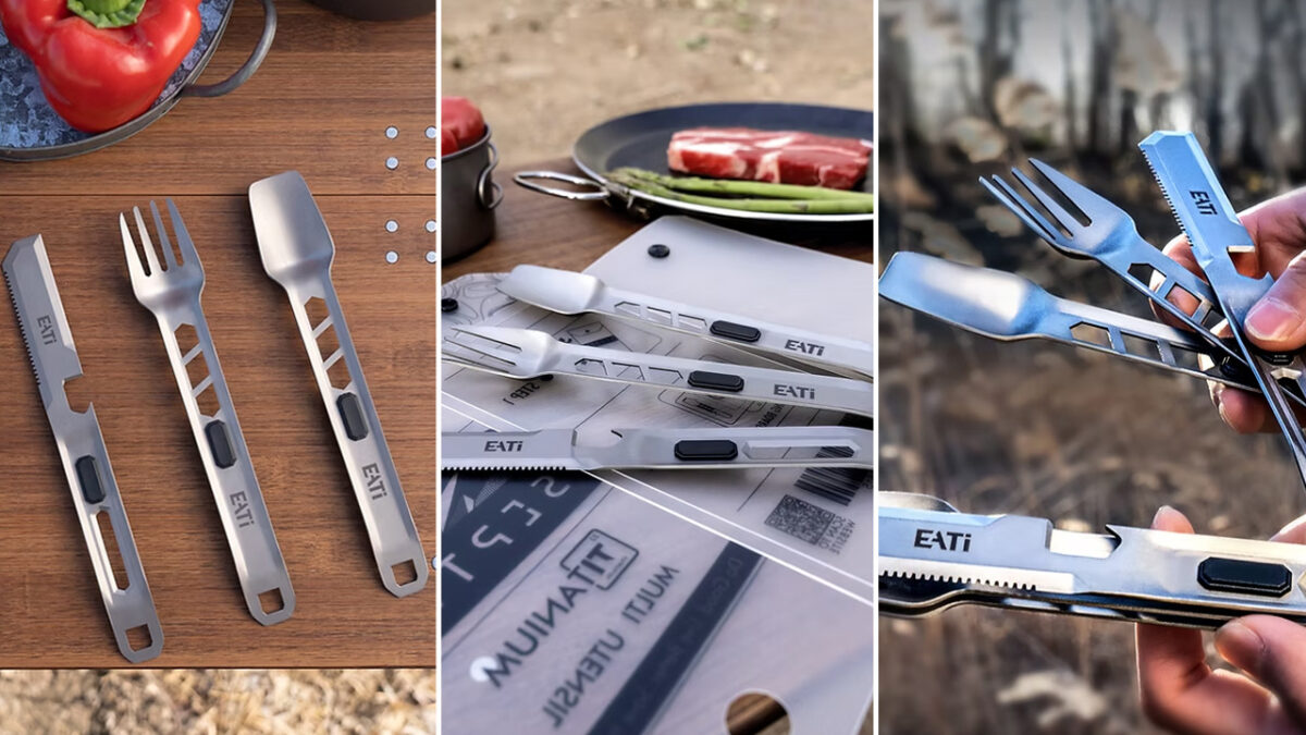 Magnetic Titanium Spoon, Fork, & Knife Set Does Dozen Tasks