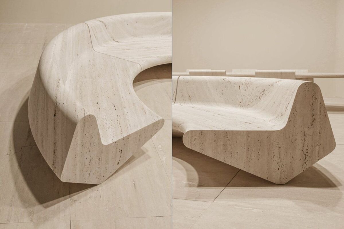Tibur Furniture Collection is Carved from Italian Travertine Blocks