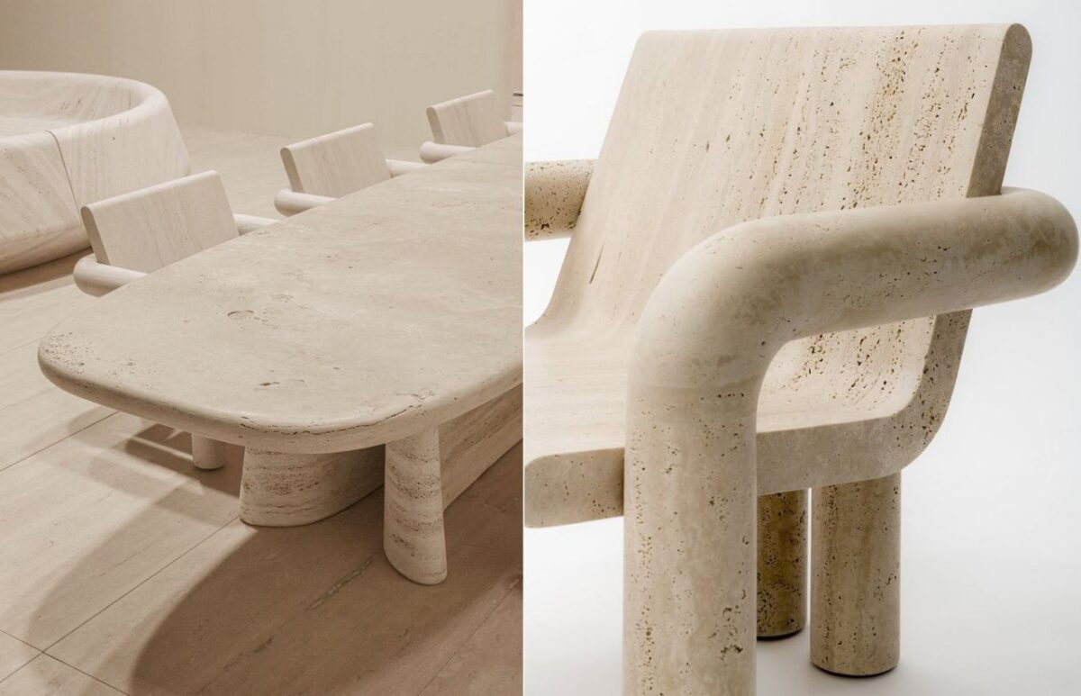 Tibur Furniture Collection is Carved from Italian Travertine Blocks