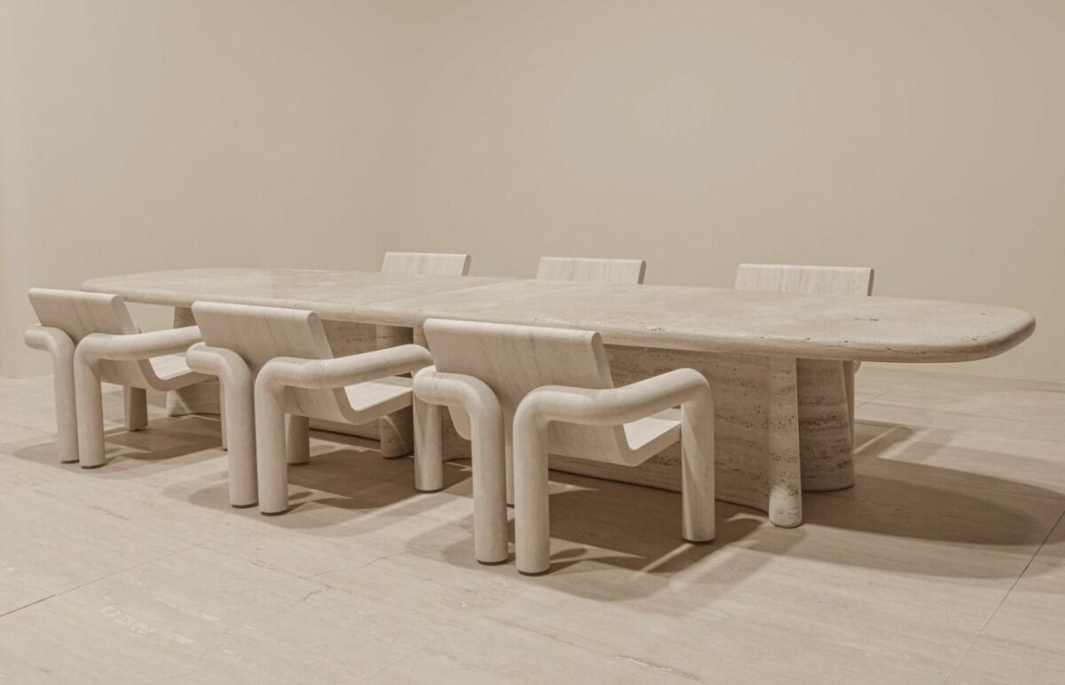 Tibur Furniture Collection is Carved from Italian Travertine Blocks