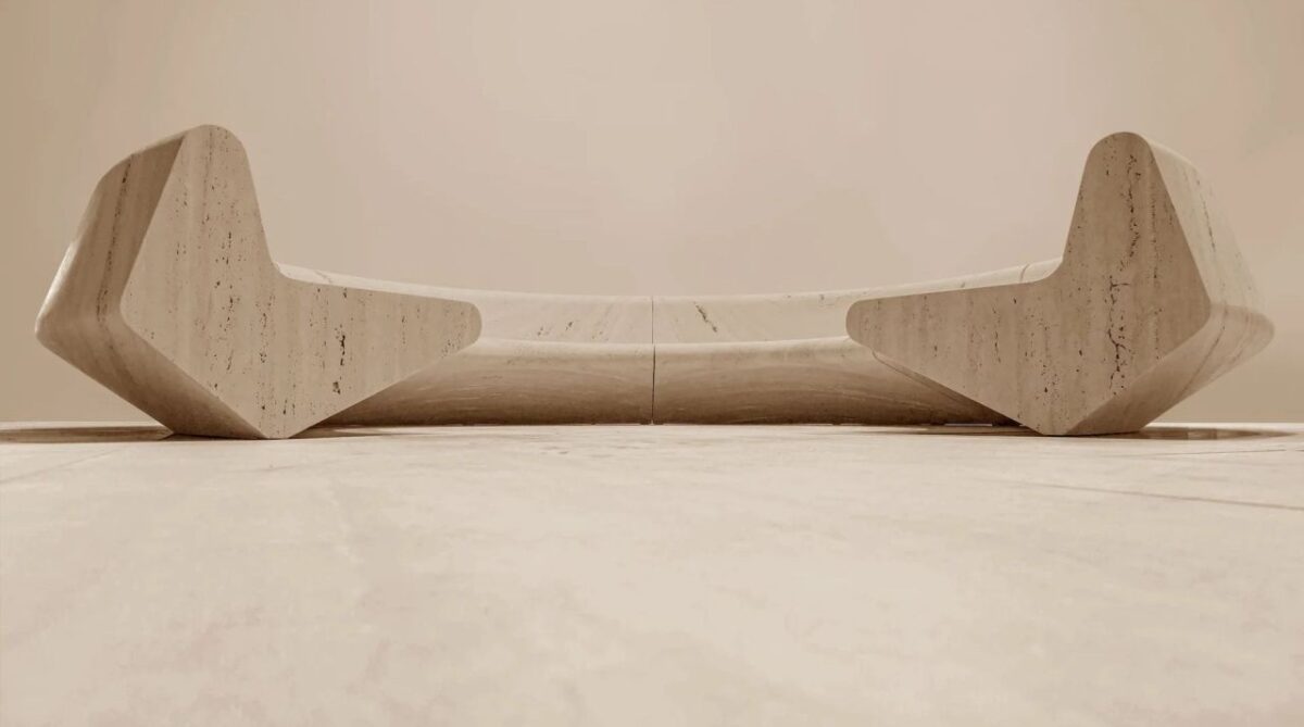 Tibur Furniture Collection is Carved from Italian Travertine Blocks