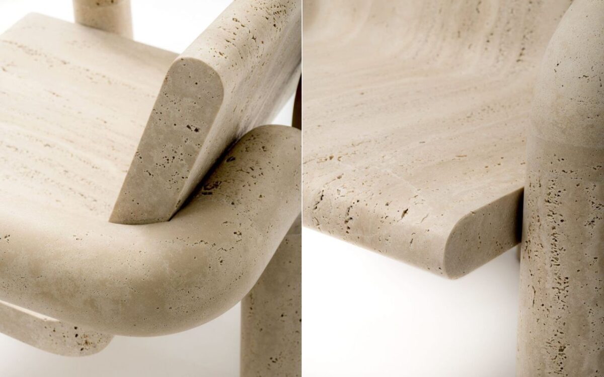 Tibur Furniture Collection is Carved from Italian Travertine Blocks