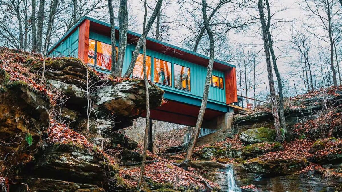 Ellwood Box Hop Shipping Container Home Perches Over Waterfall