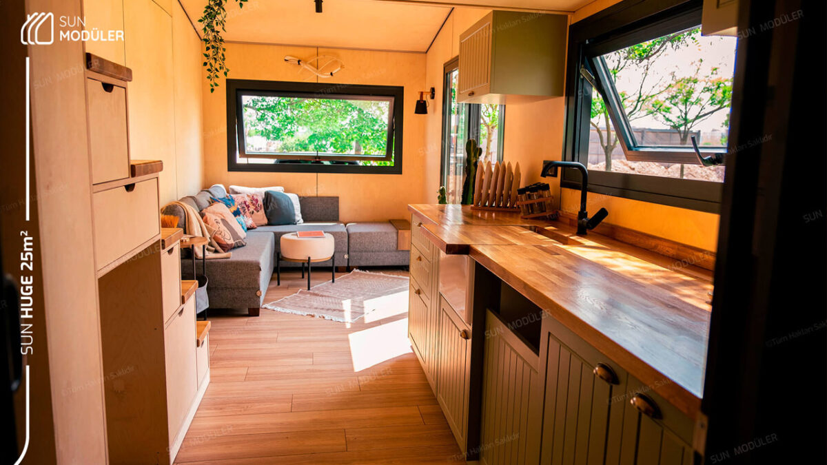 Sun Huge is Mobile Tiny House is Draped in Warm Neutral Palette