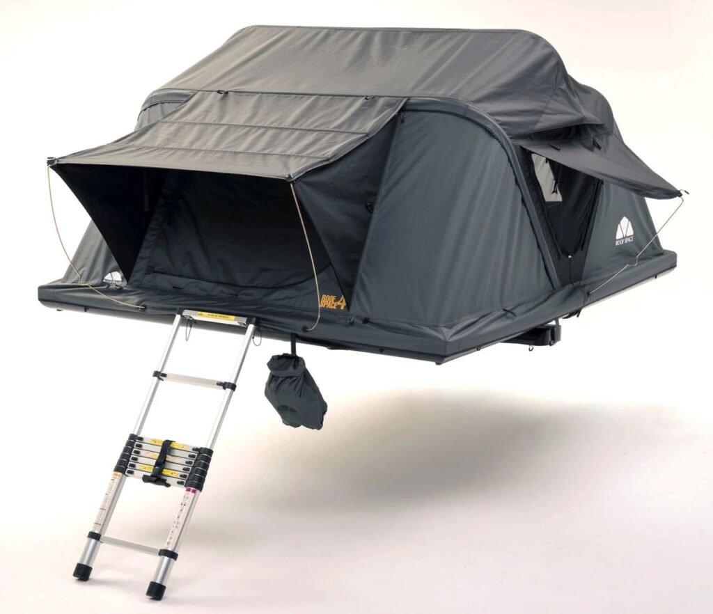 Roof Space 4 Rooftop Tent Sets up in 30 Sec, Unzips for Max View