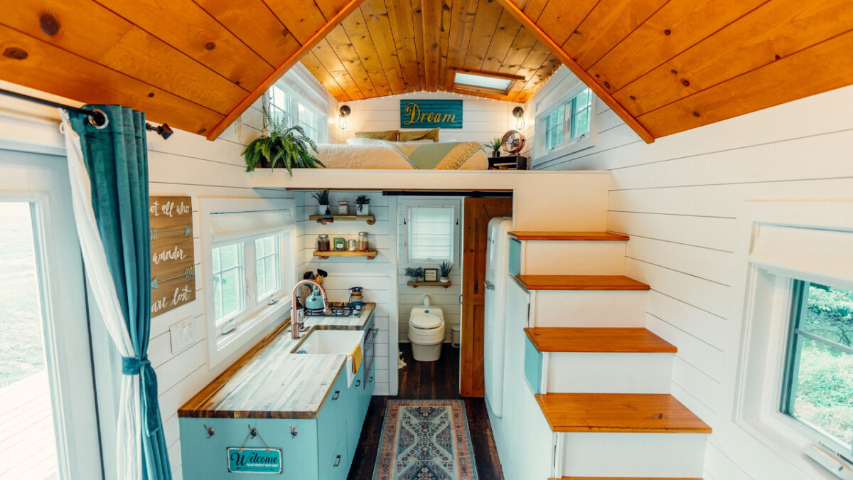 $60K Ginger Tiny House has a Warm Vibe Under Vaulted Ceiling
