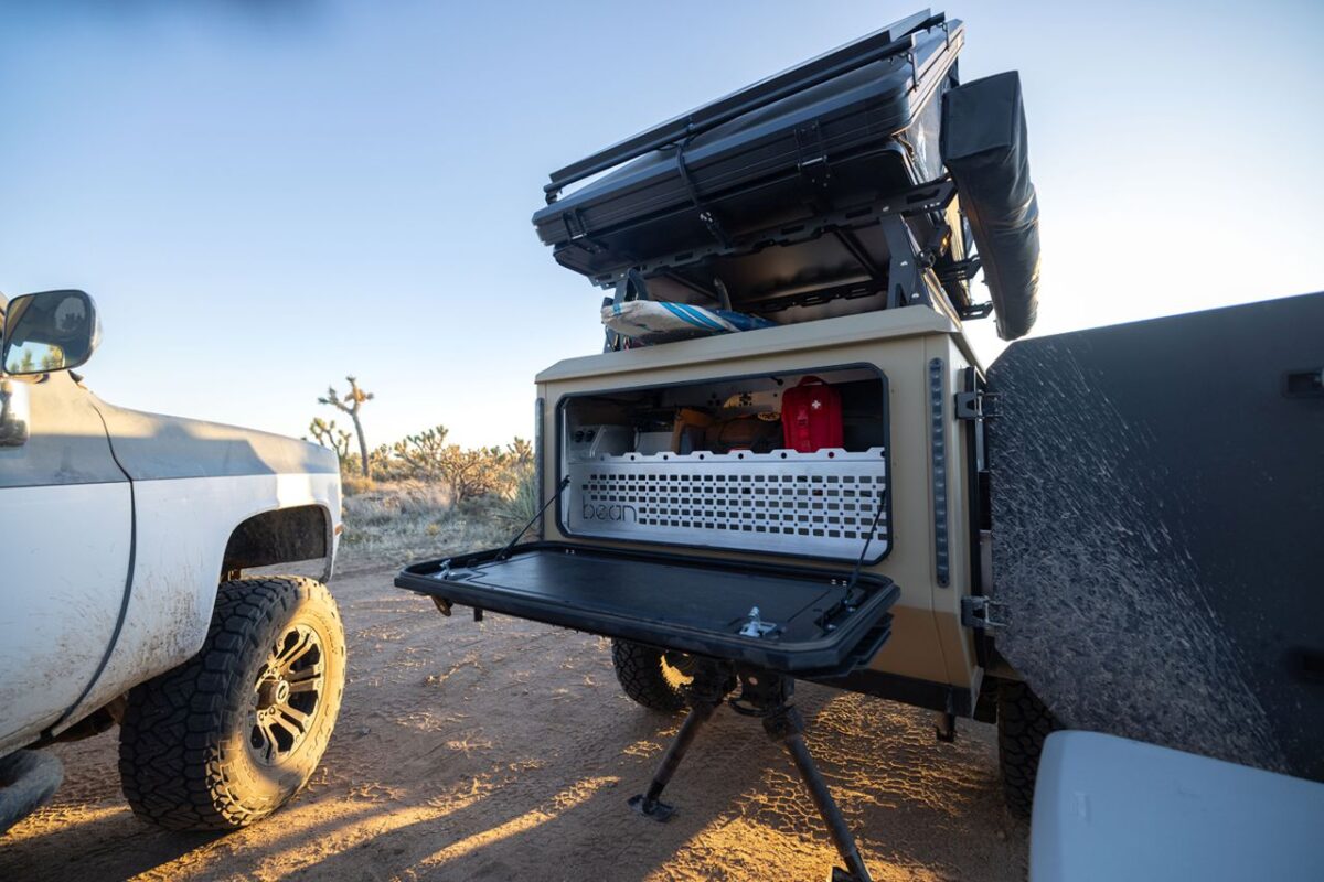 Bean Pod Gear Hauler Trailer Features Rooftop Tent for Sleeping