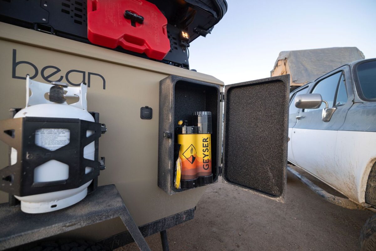 Bean Pod Gear Hauler Trailer Features Rooftop Tent for Sleeping