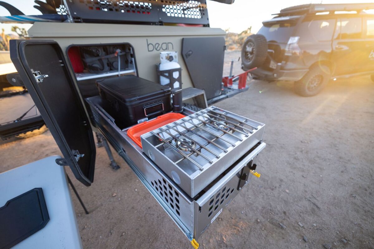 Bean Pod Gear Hauler Trailer Features Rooftop Tent for Sleeping