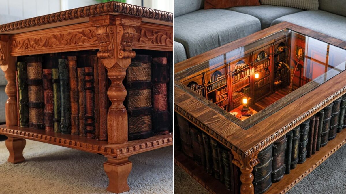 This Magical Coffee Table has a Miniature Wizard’s Library Inside