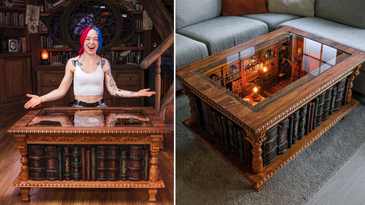 This Magical Coffee Table has a Miniature Wizard’s Library Inside