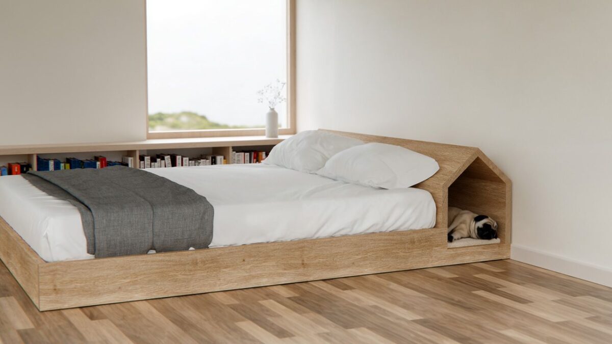 Dog Hut Bed Makes Sleeping Space for Your Pal in the Headboard