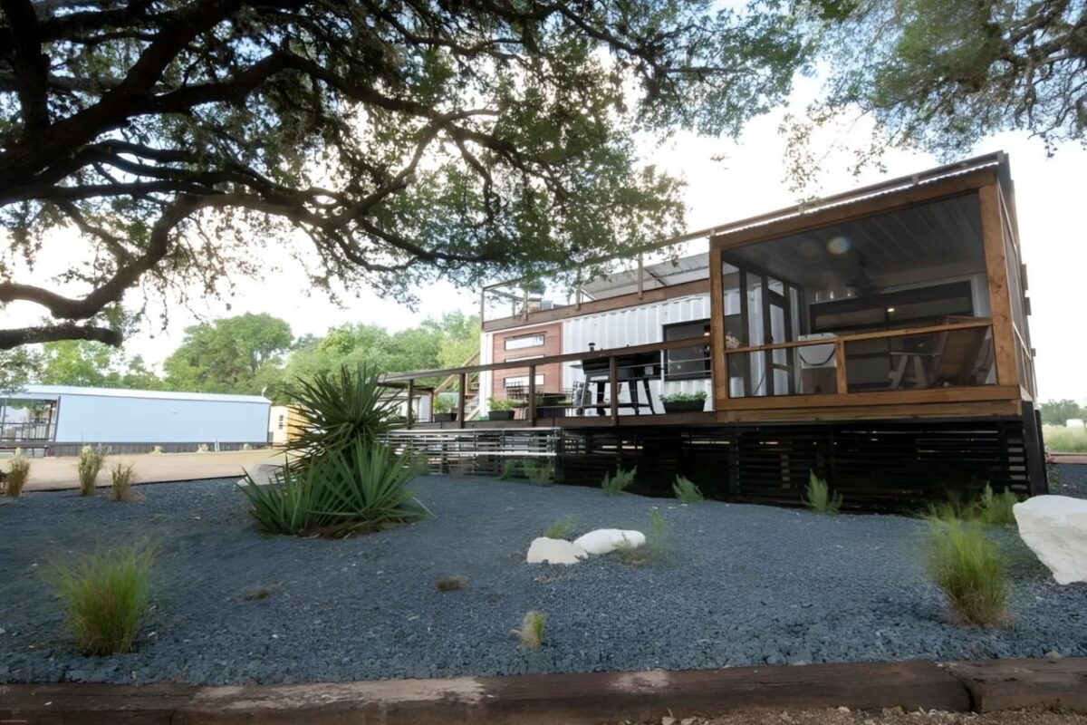 Modern Side Stack Shipping Container Home has Two Decks