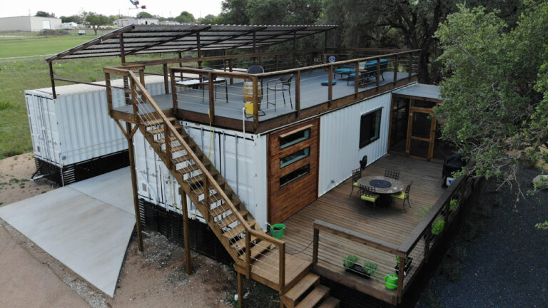 Modern Side Stack Shipping Container Home has Two Decks