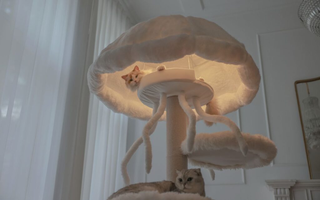 Jellyfish Cat Tree Glows Like a Sculptural Lamp