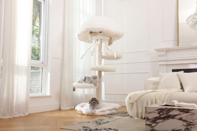 Jellyfish Cat Tree Glows Like a Sculptural Lamp